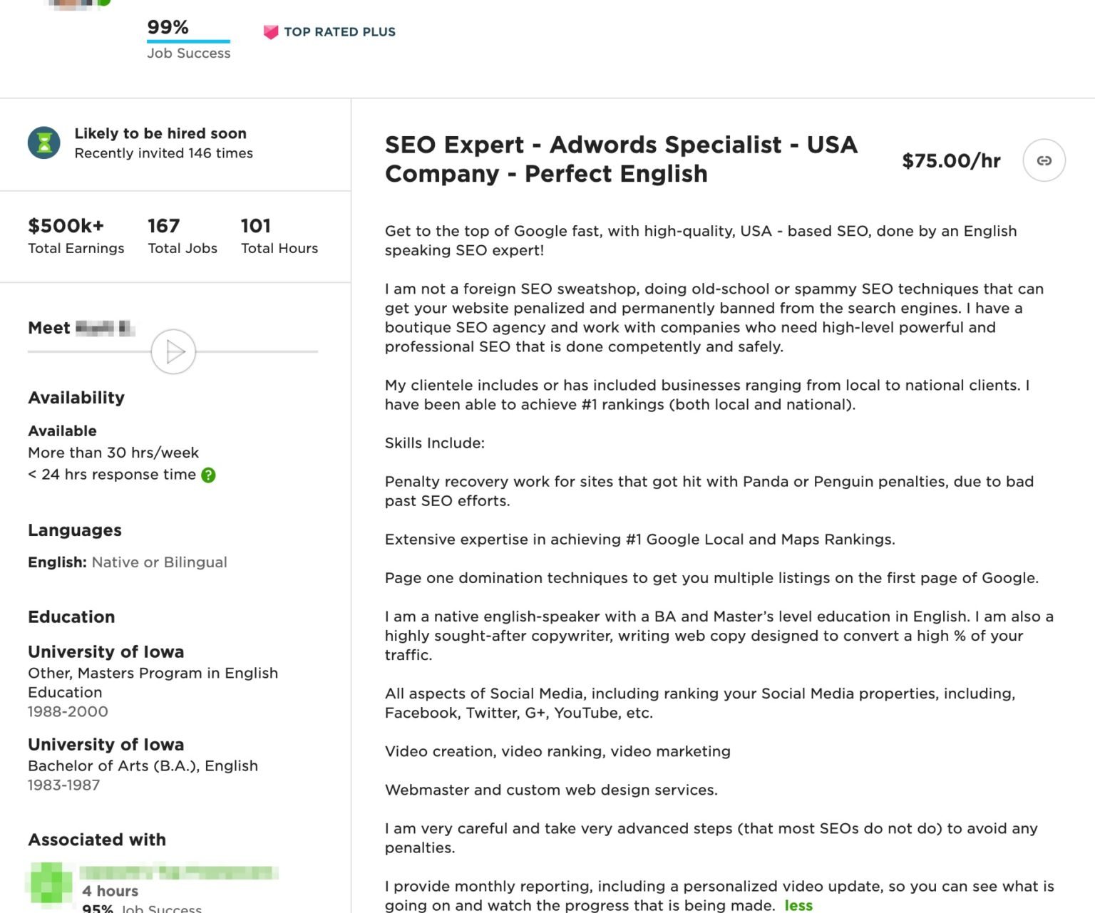 Create a professional Upwork profile overview with this example collection